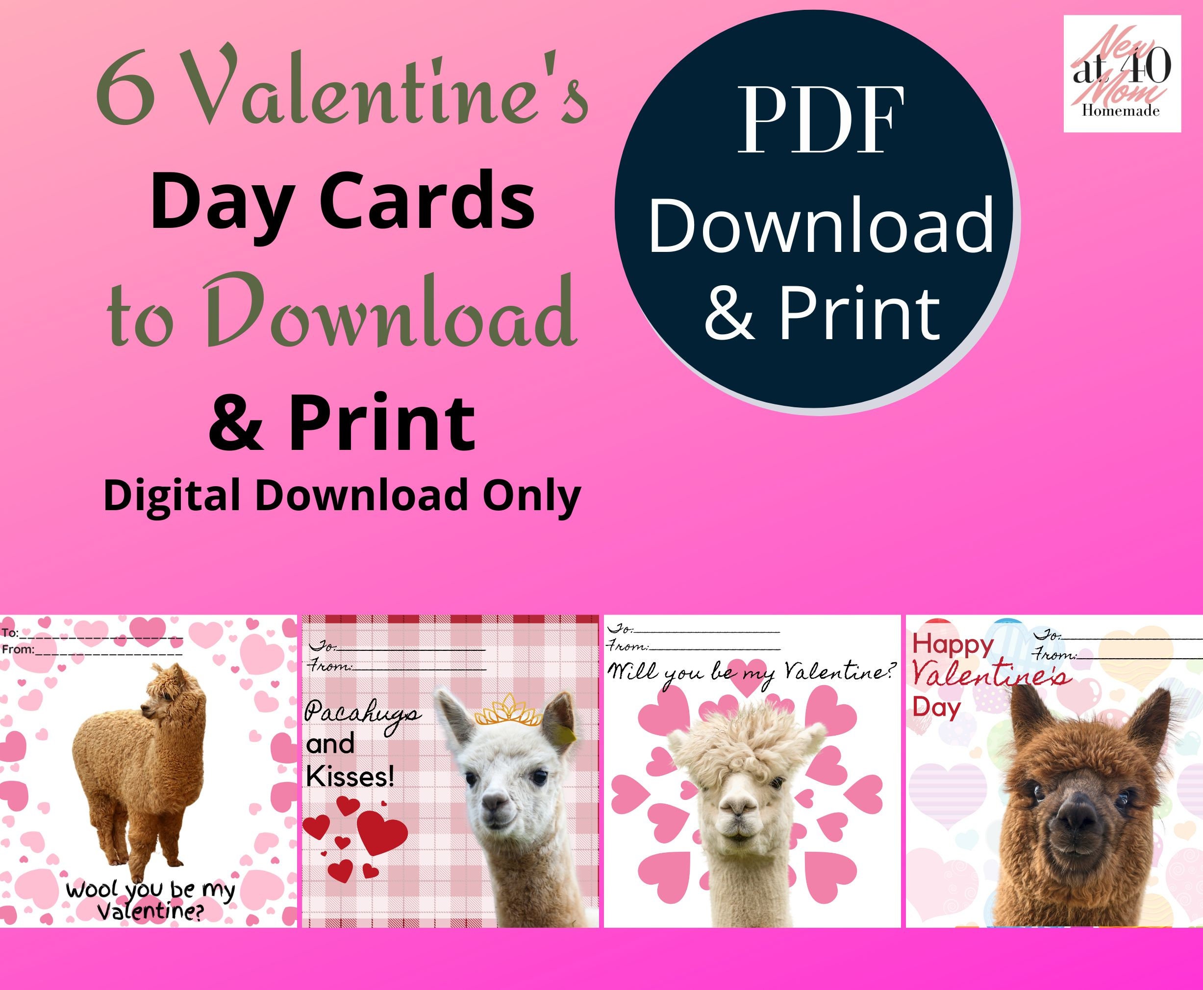 Alpaca Valentine Card, Digital Download, Alpaca Valentine Printable ...