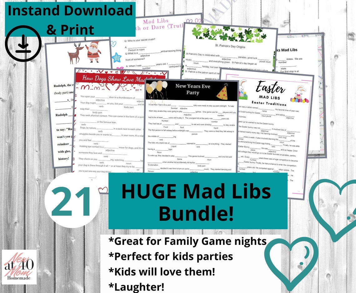 Huge Mad Libs Printable Games, Game Bundle Template, the World's ...