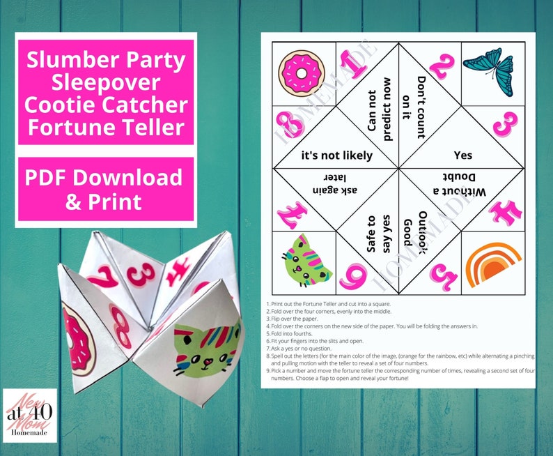 Sleep Over Cootie Catcher Game, Fortune Teller Game, Party Game. Party ...