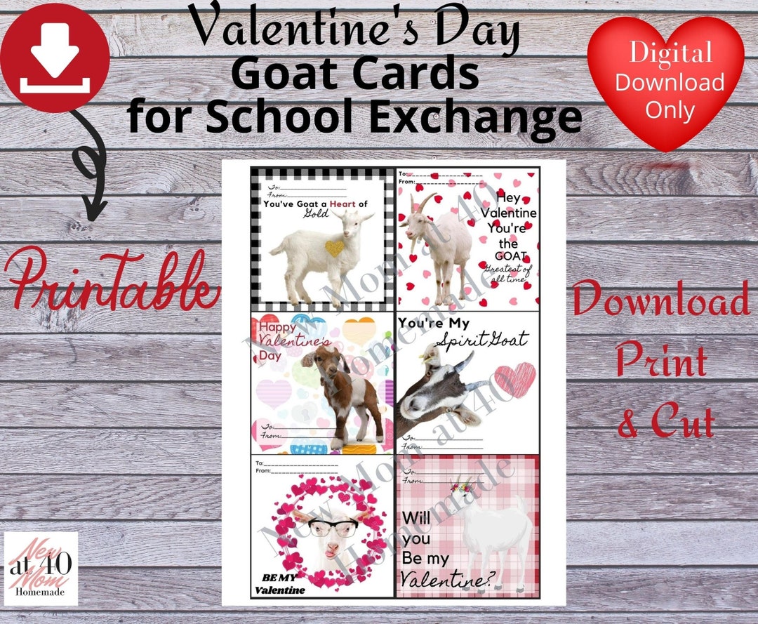 Goat Valentine Card, Digital Download, Goat Valentine Printable, Kids ...