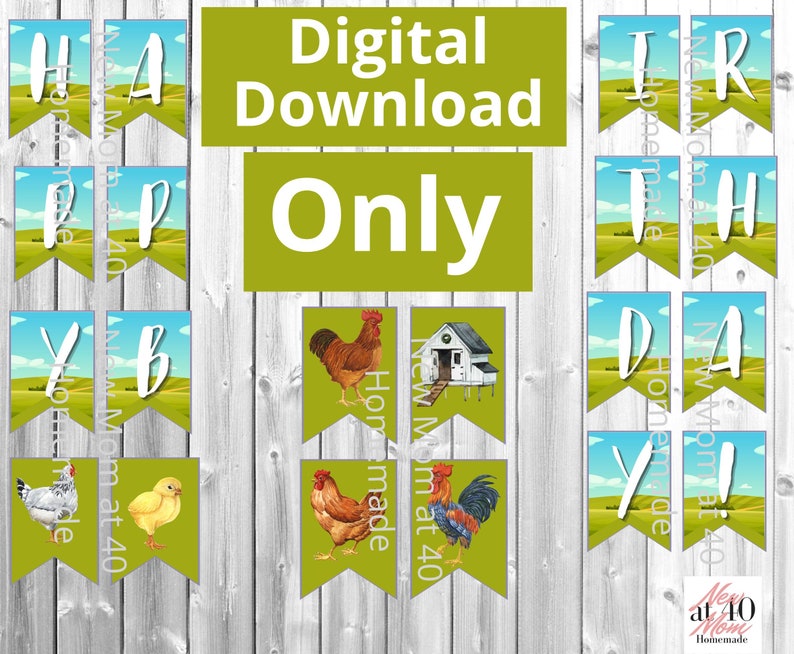 Printable Chicken Farm Animal Birthday Banner Bunting. Instant Download ...