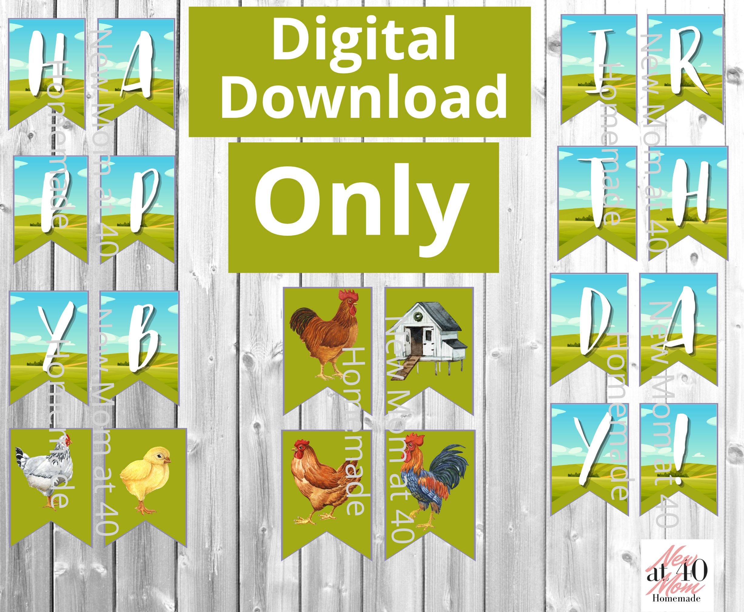 Printable Chicken Farm Birthday Banner Bunting (PDF) - Etsy