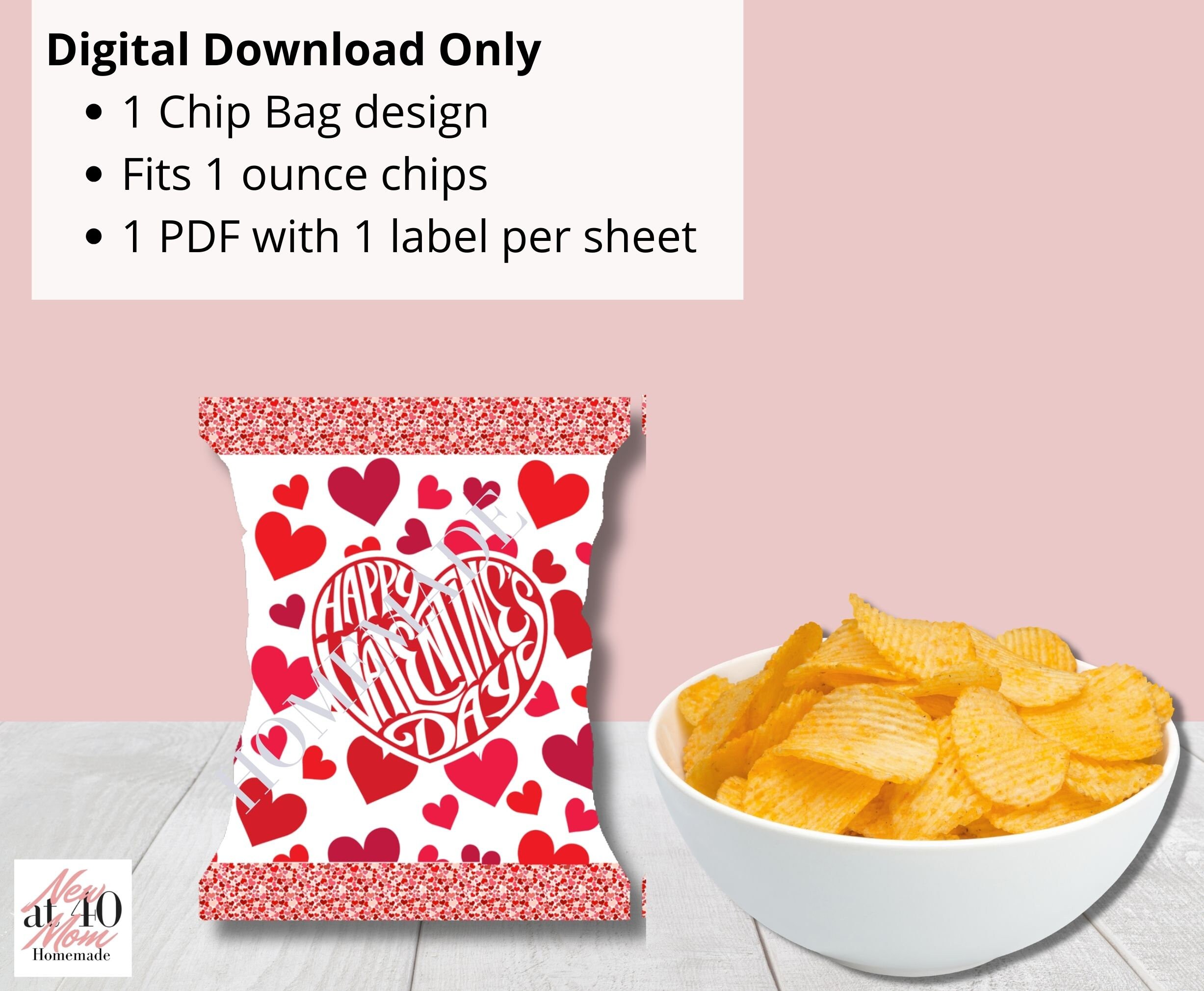 DIGITAL DOWNLOAD Valentine Red Hearts Theme Chip Bag Labels Printable ...