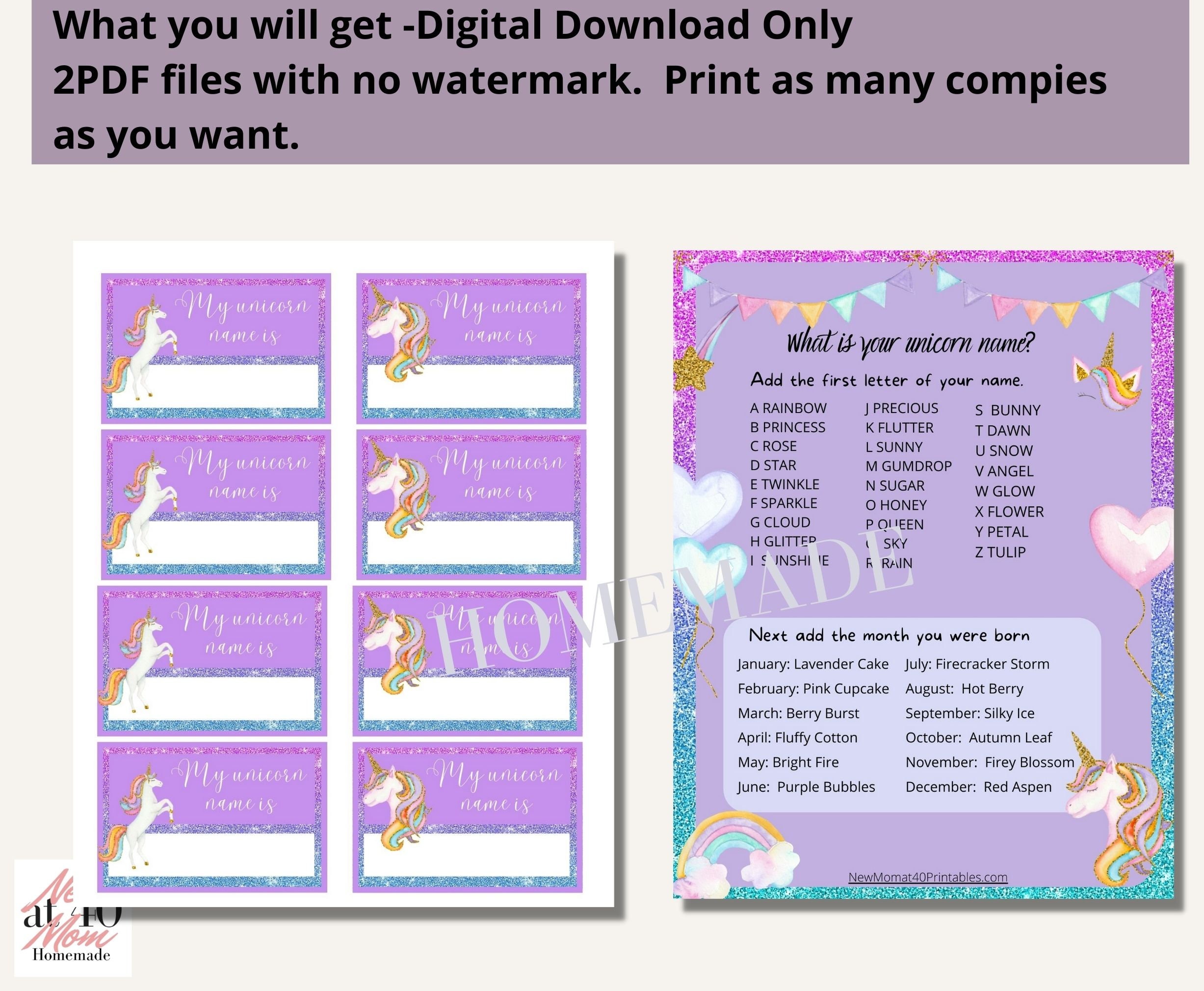 Unicorn Name Game, Birthday Party Printable (PDF) - Etsy