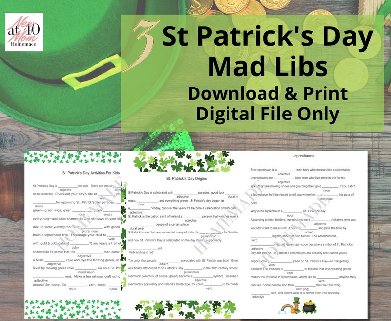 St Patrick's Day Mad Libs for Kids Printable Mad Libs - Etsy