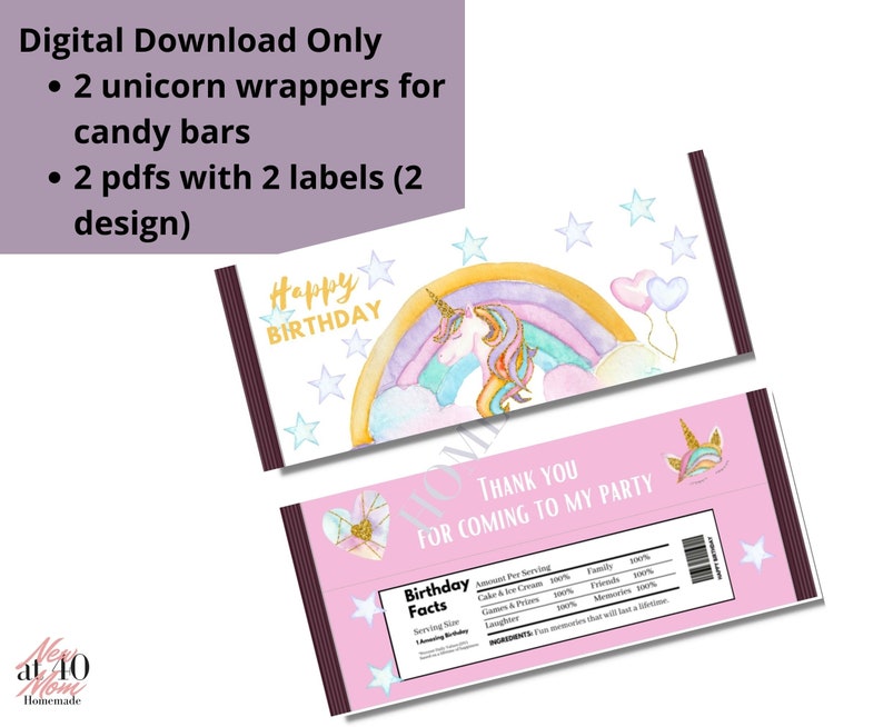 Unicorn Birthday Party Candy Bar Wrappers (digital Download) - Etsy