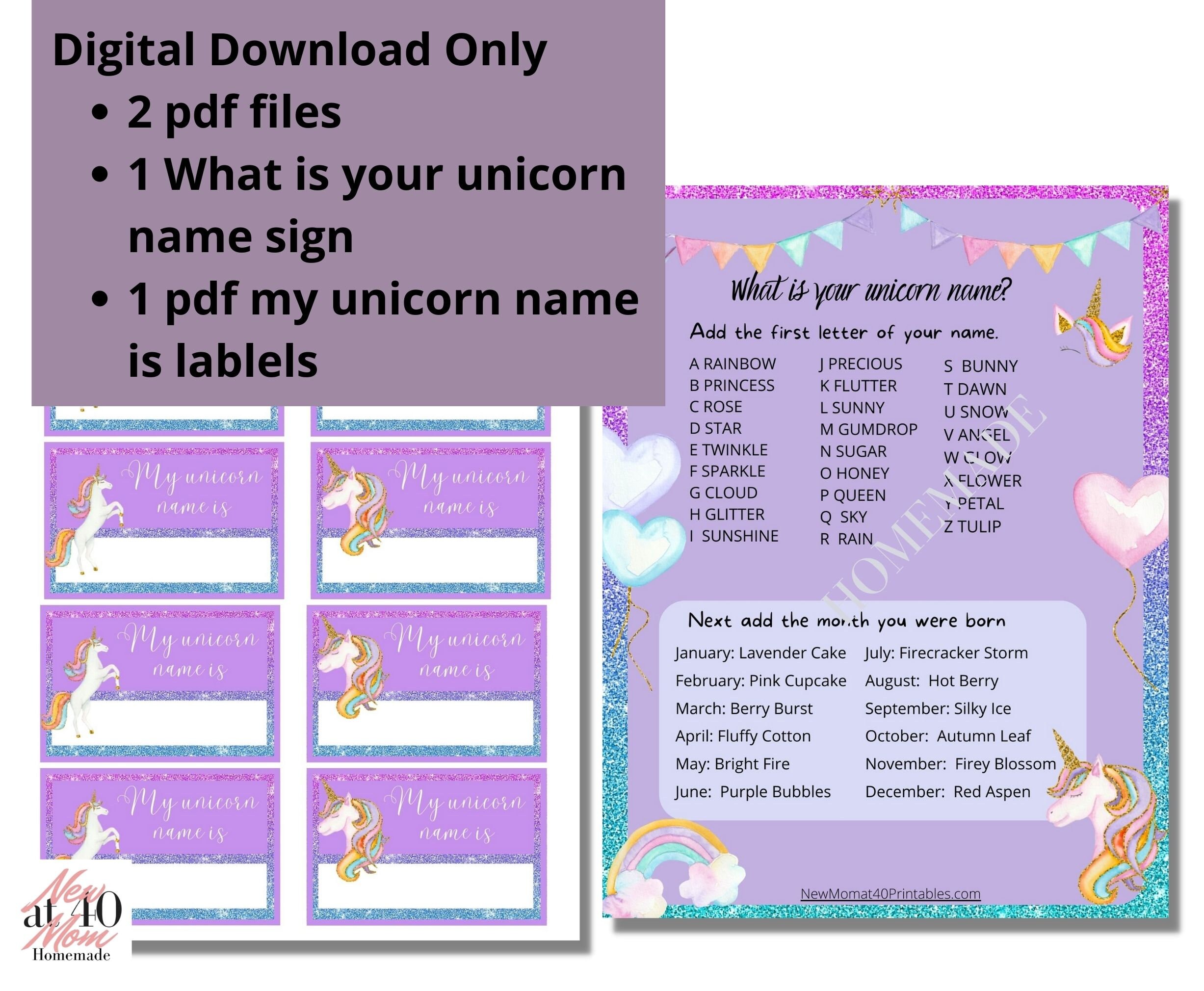 Instant Download What is Your Unicorn Name Game, Birthday Party Game ...