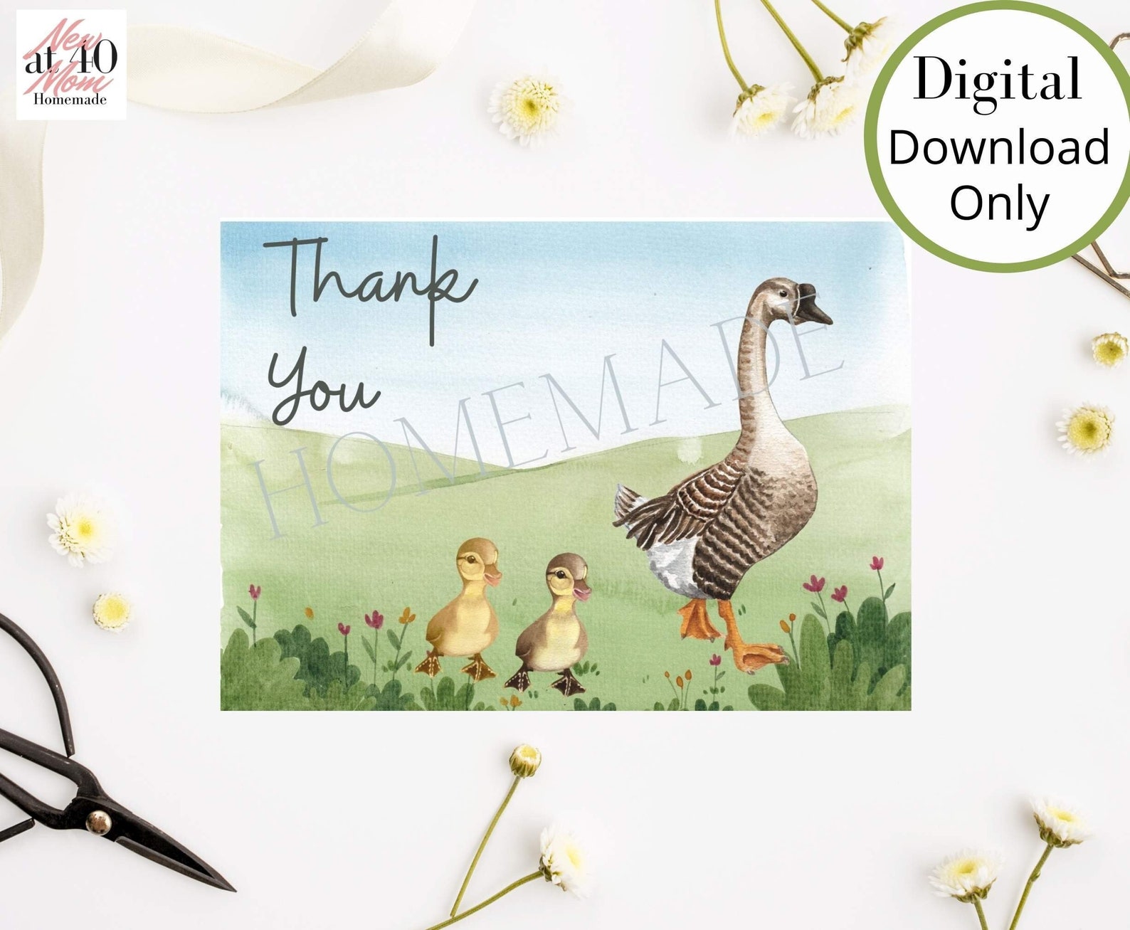Goose and Goslings Thank You Card Goose Thank You Card, Goose Card ...