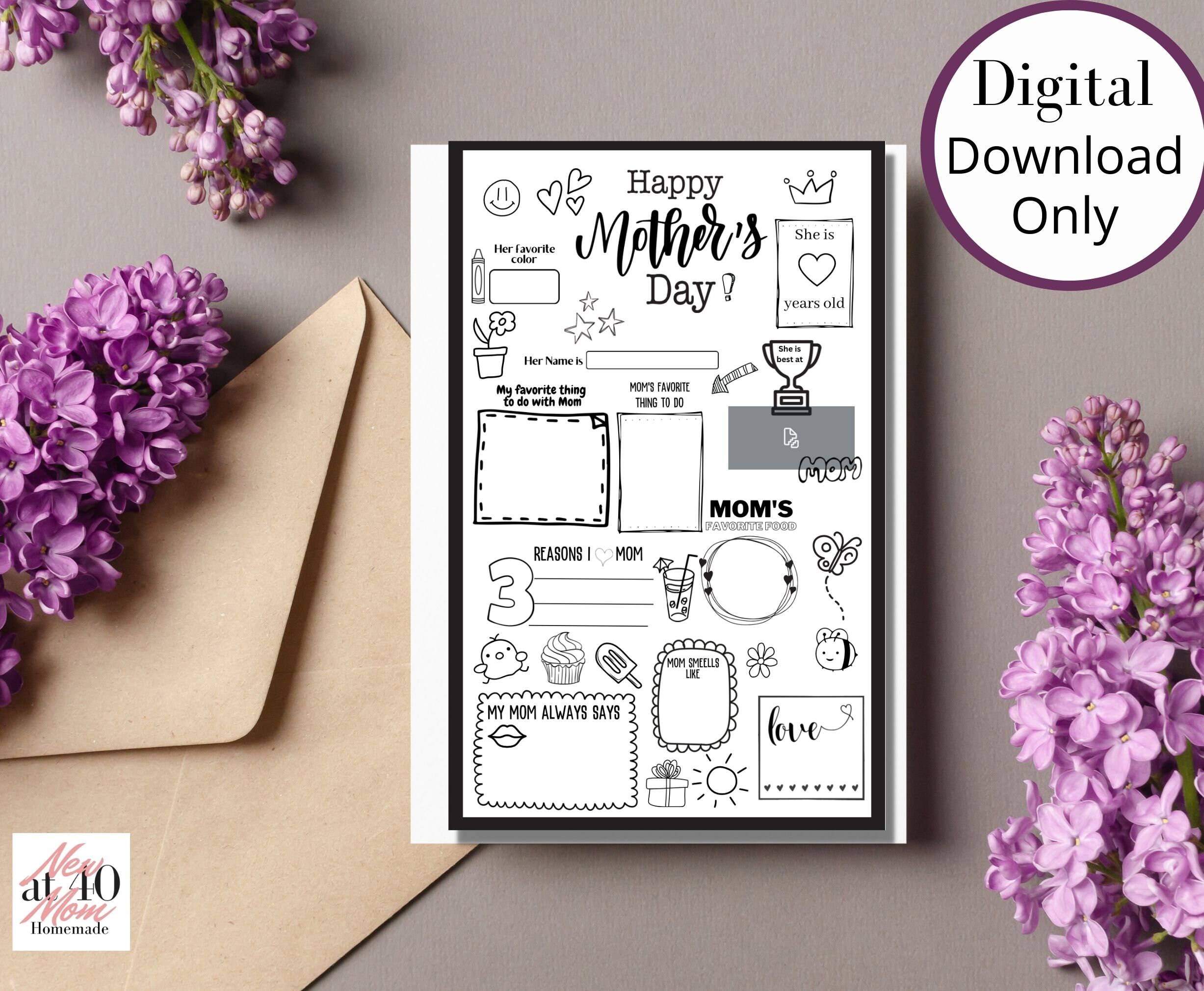 Mother's Day Card From Child Printable All About Mom Questionnaire Card ...