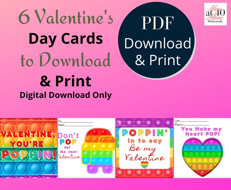 Pop It Fidget Valentine Card, Digital Download Printable Kids Valentine ...