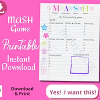 M.A.S.H. Game Printable | MASH Game 90s | Mansion Apartment Shack House ...