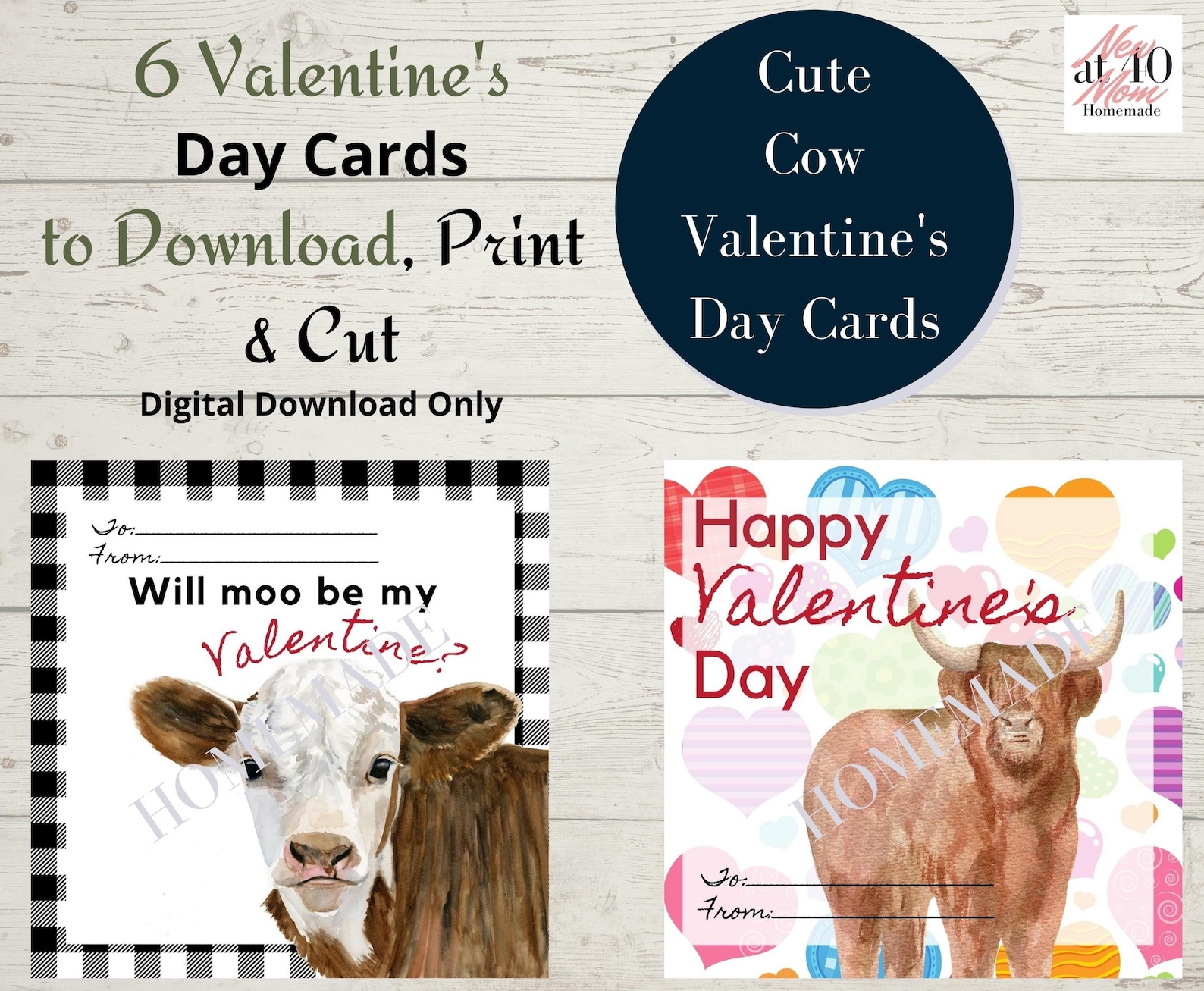 Cow Valentine Card, Digital Download, Cow Valentine Printable, Kids ...
