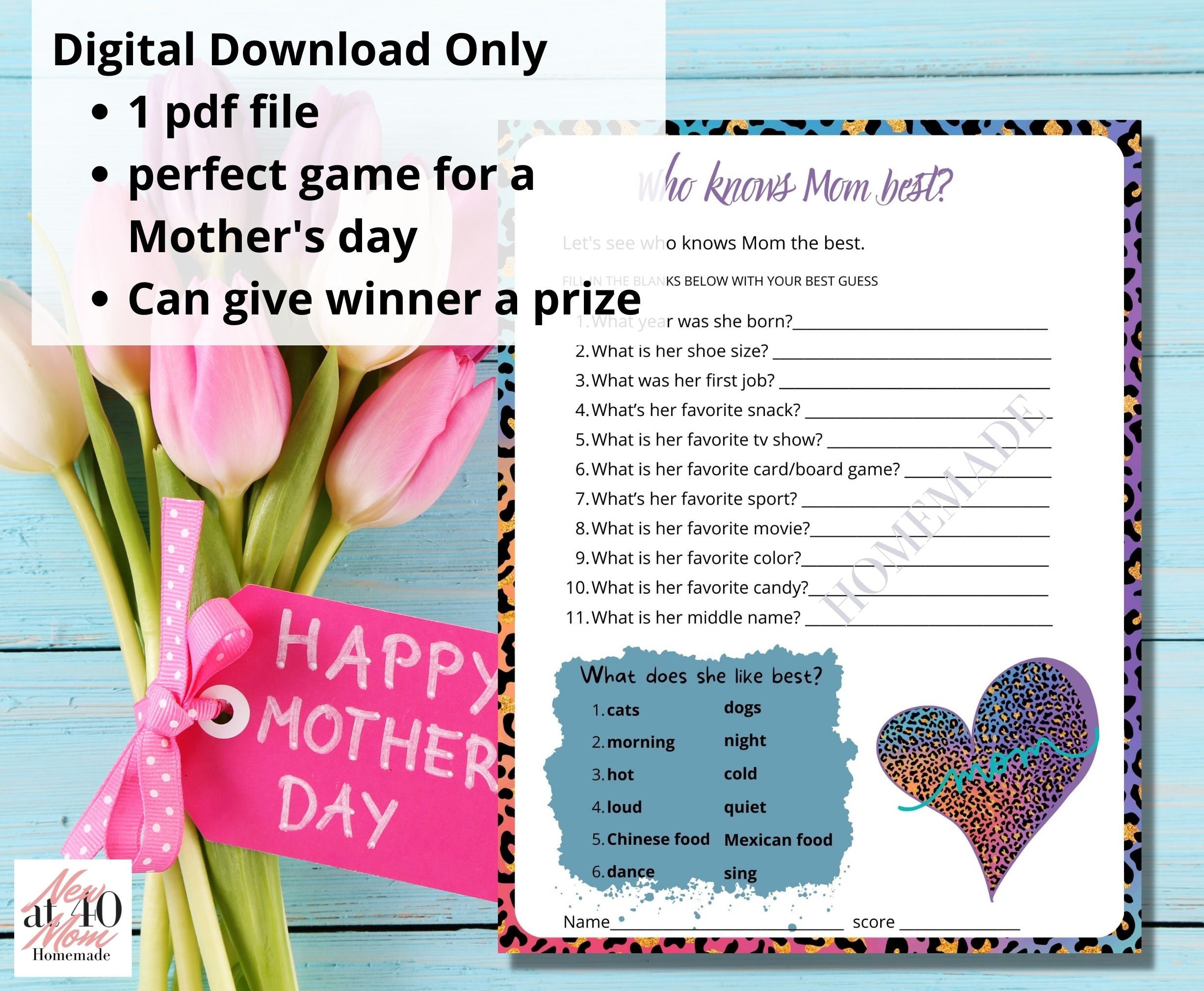 Instant Download Who Knows Mom Best, Mother's Day Game, Game Printable ...