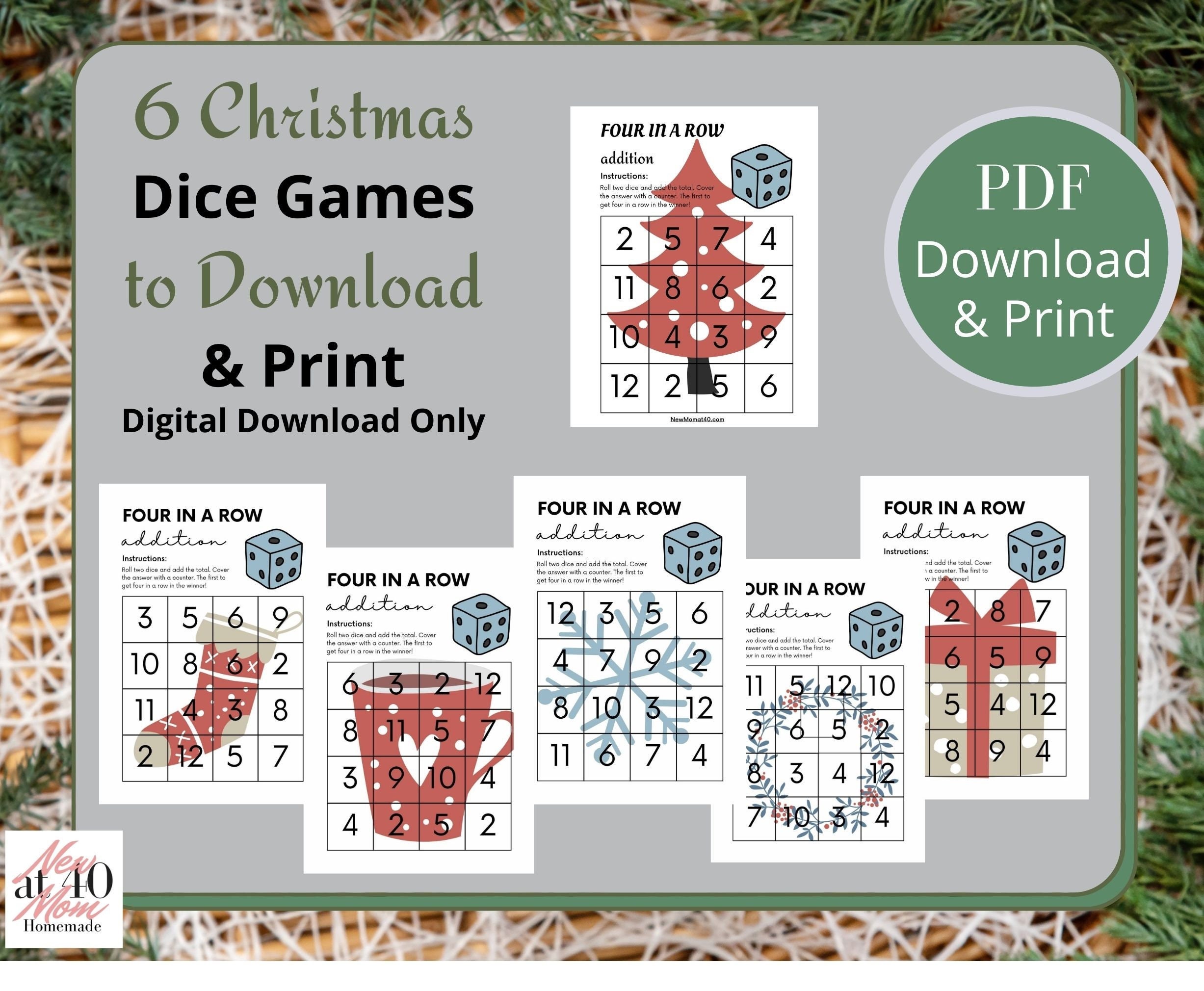 Christmas Math Dice Game for Kids, Download Print Dice Game, Digital ...