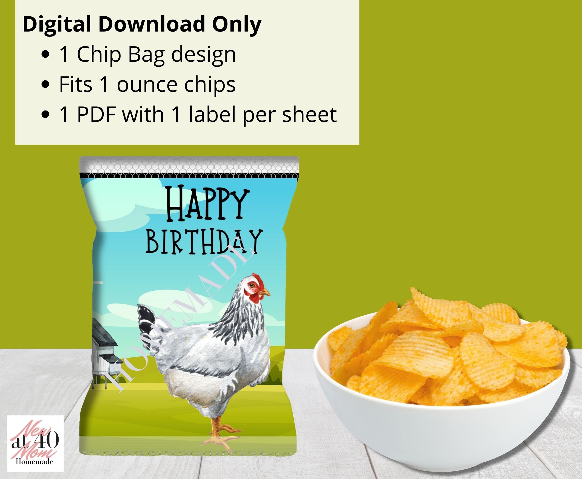 DIGITAL DOWNLOAD Chicken Theme Chip Bag Labels Printable, Chicken Treat ...