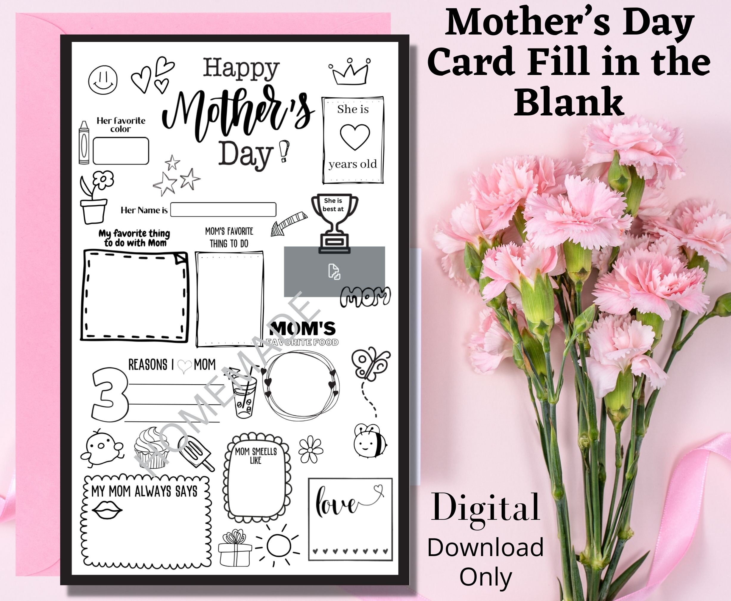 Mother's Day Card From Child Printable All About Mom Questionnaire Card ...