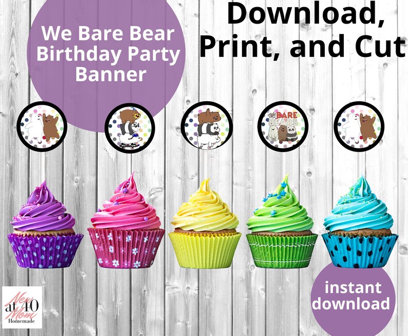 DIGITAL DOWNLOAD and Print We Bare Bears Cupcake Toppersprintable, WE ...