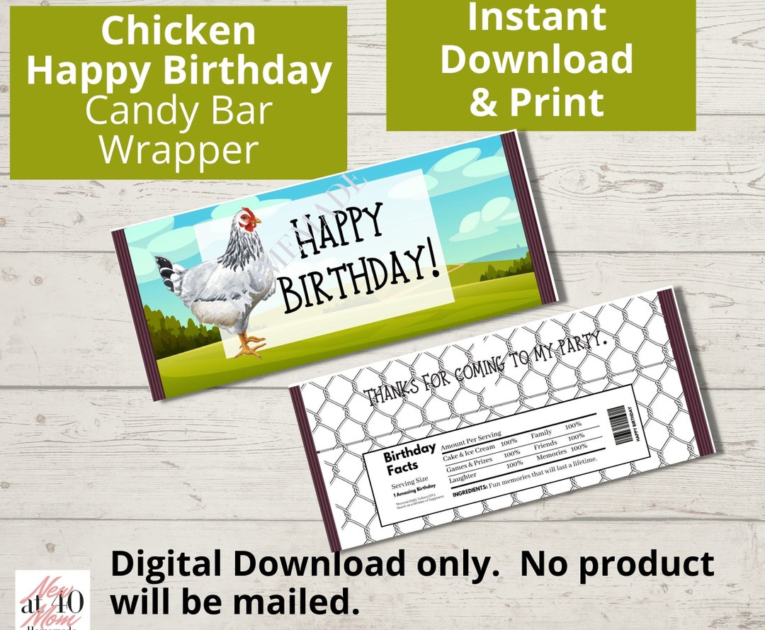 DIGITAL DOWNLOAD Chicken Theme Candy Bar Wrappers Printable, Candy ...