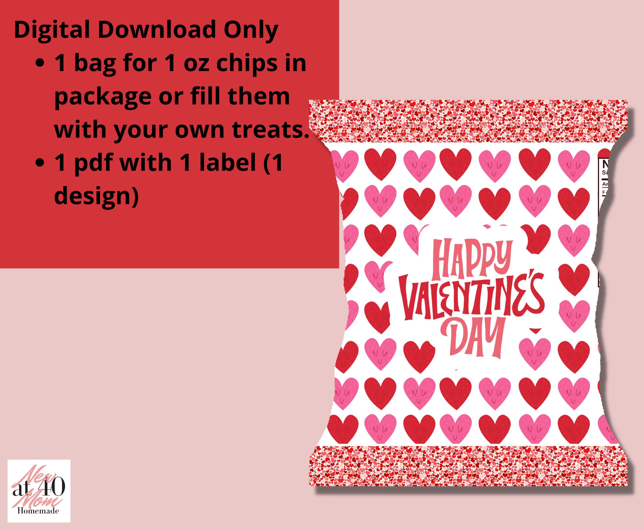 DIGITAL DOWNLOAD Valentine Pink Red Hearts Theme Chip Bag Labels ...