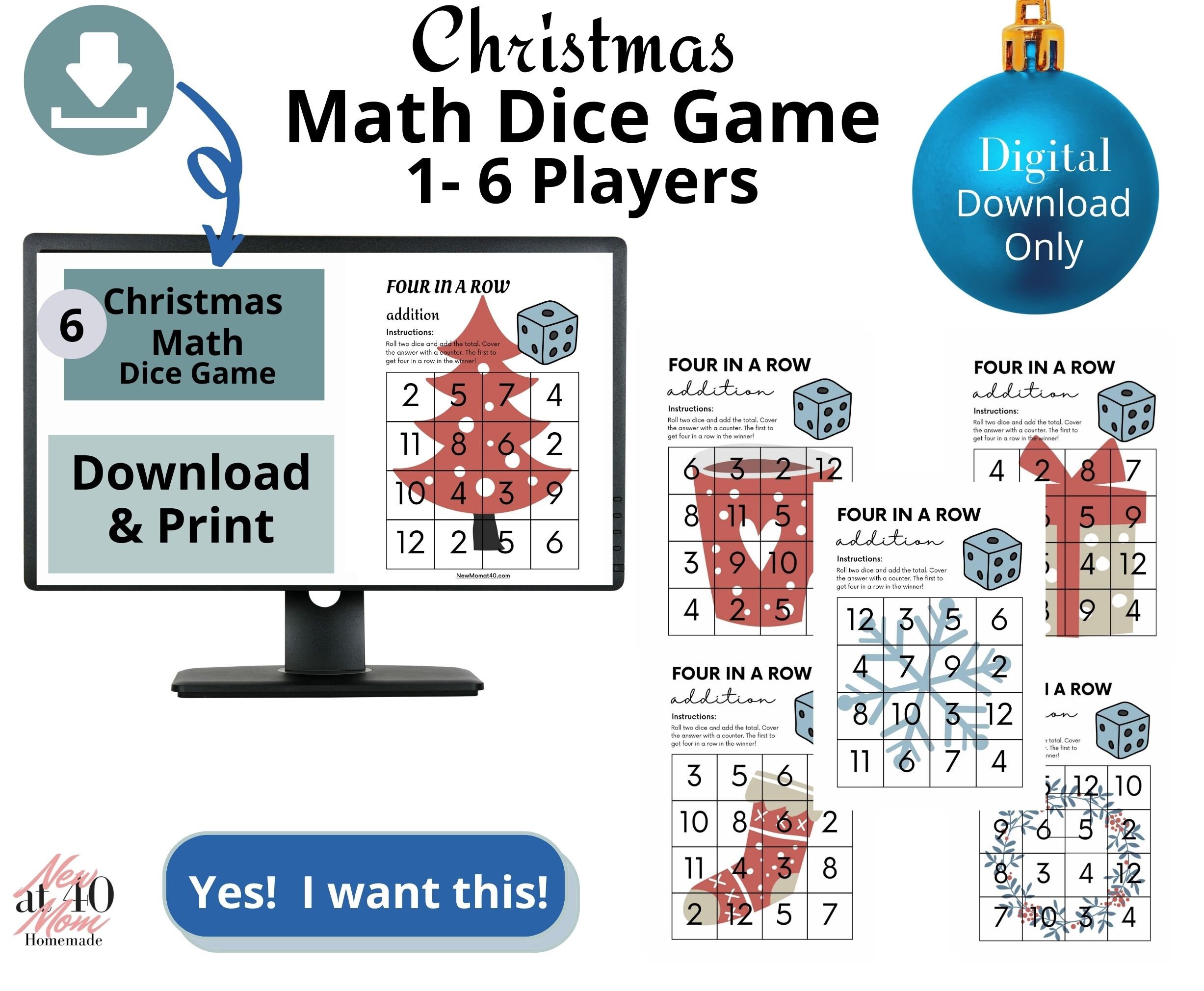 Christmas Math Dice Game for Kids, Download Print Dice Game, Digital ...