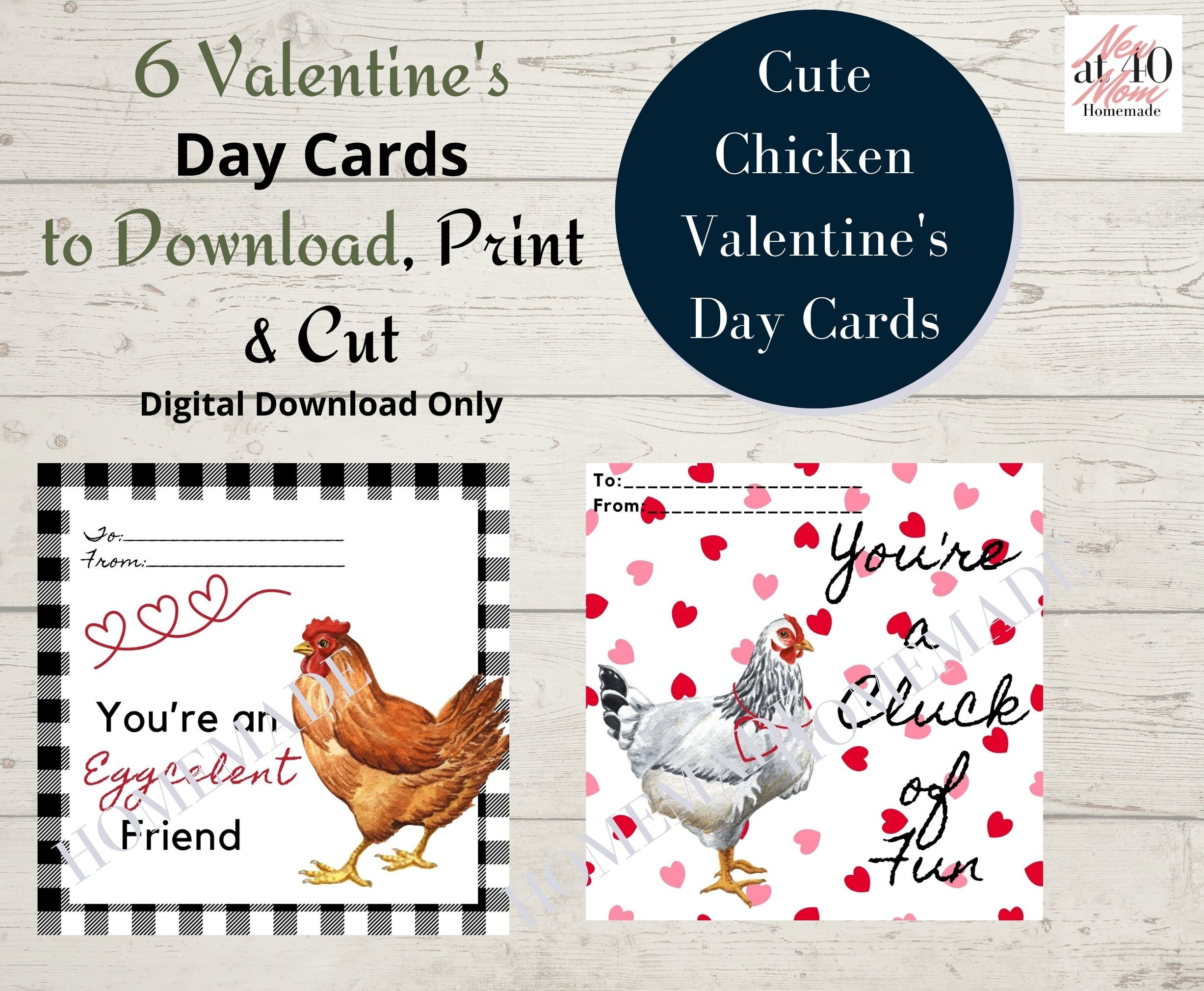 Chicken Valentine Card, Digital Download, Chicken Valentine Printable ...