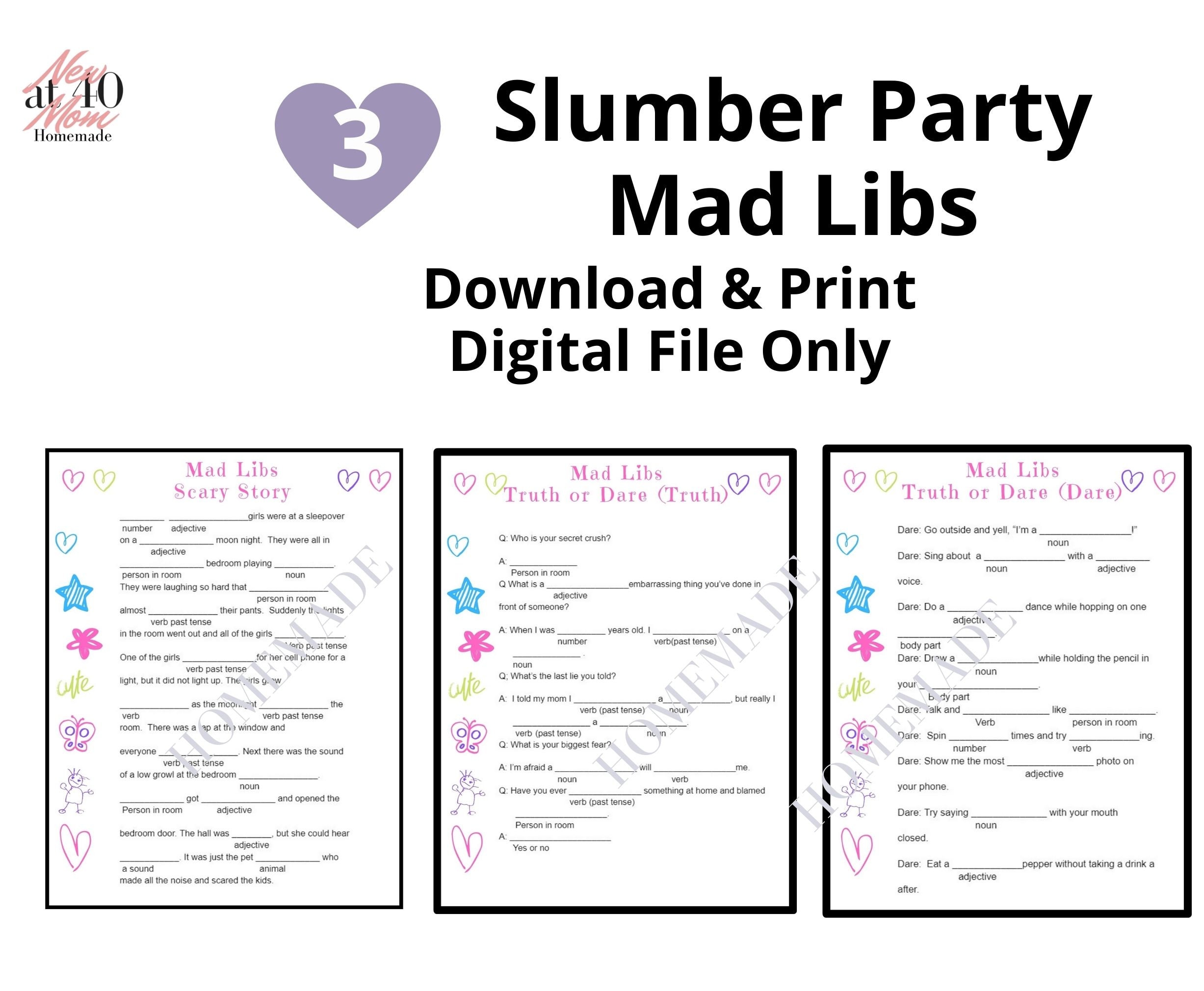 Mad Libs for Kids Printable Sleepover Game Party Game Kids Game Instant ...