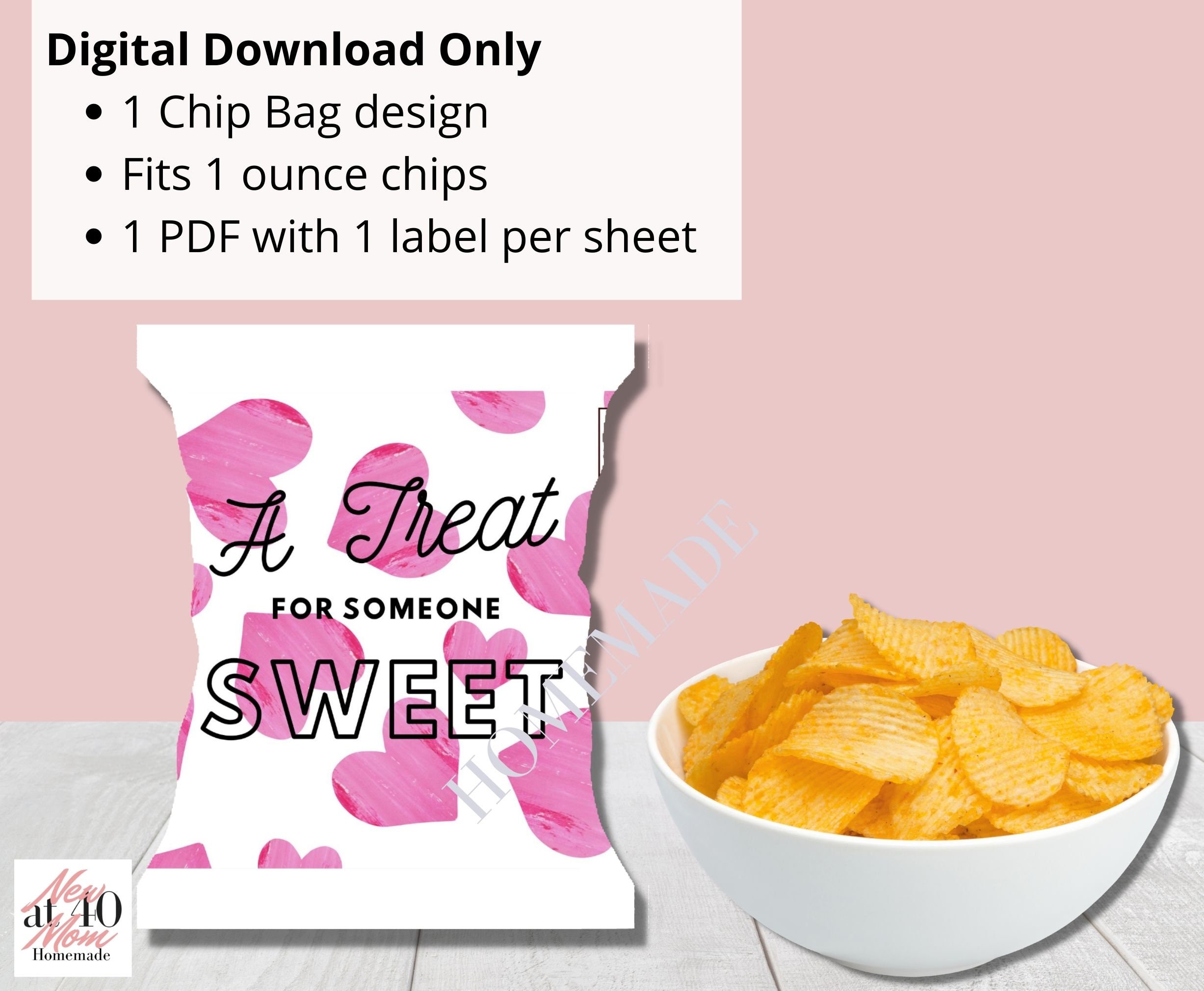 DIGITAL DOWNLOAD Valentine Pink Hearts Theme Chip Bag Labels Printable ...
