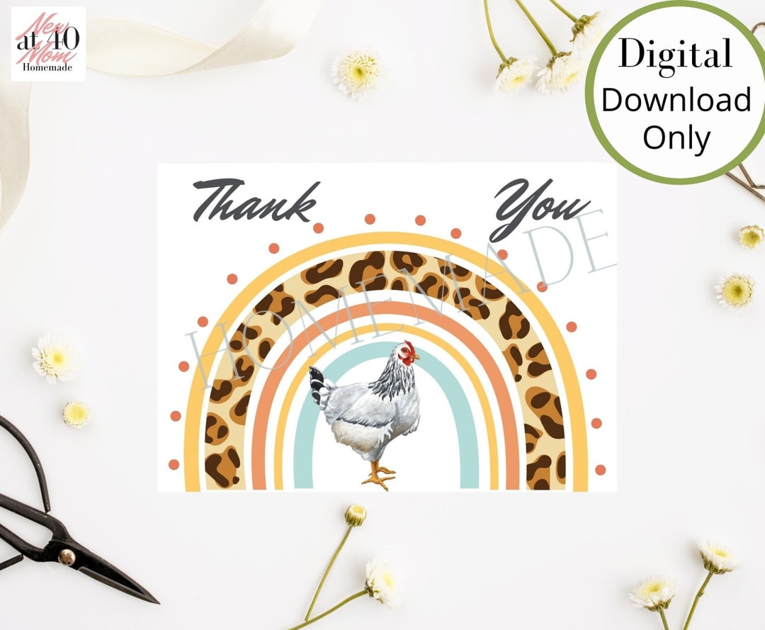 Hen Thank You Card, Chicken Thank You Card, Chicken Card, Rainbow Card ...