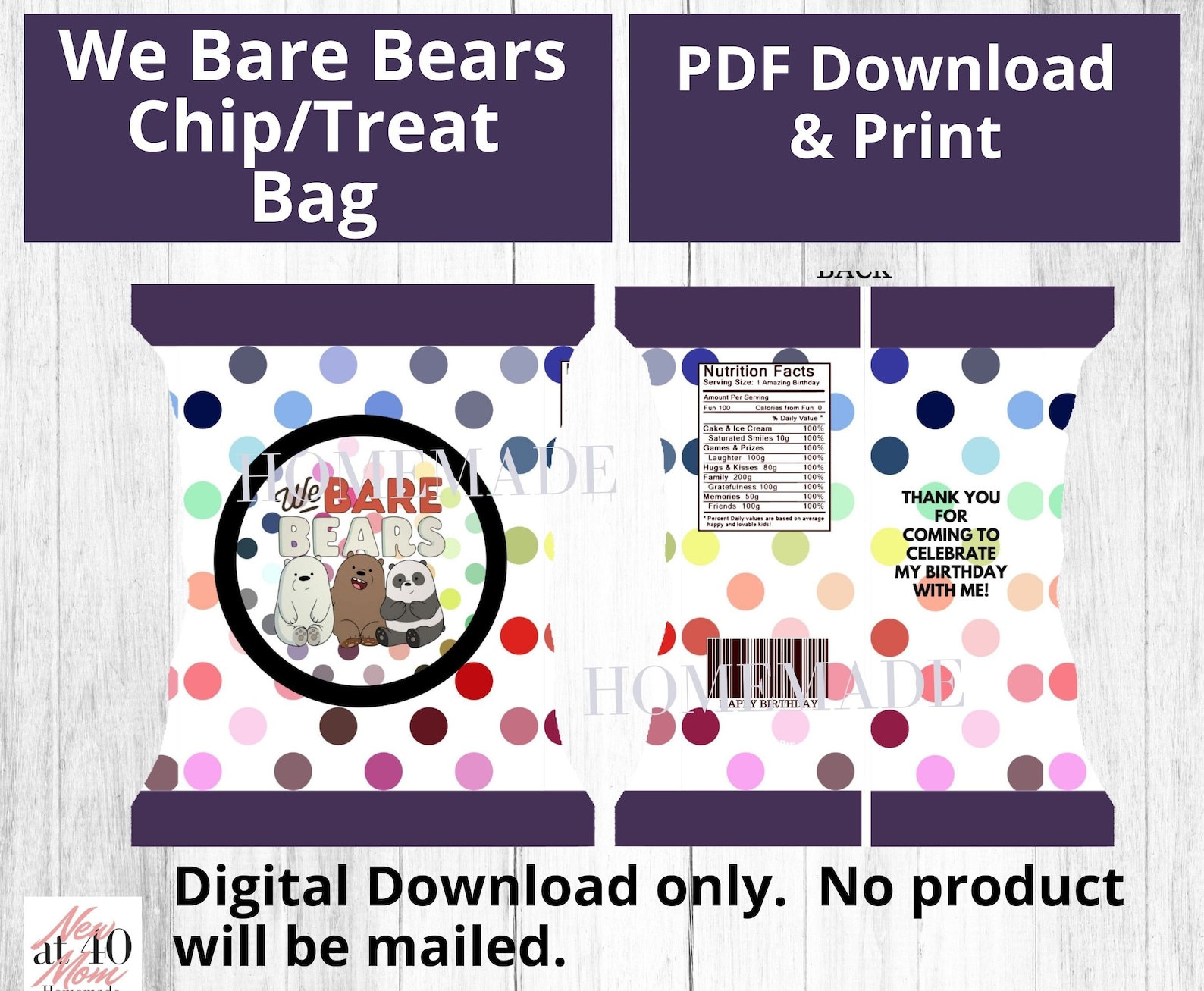 DIGITAL DOWNLOAD We Bare Bears Theme Chip Bag Labels Printable, WE Bare ...