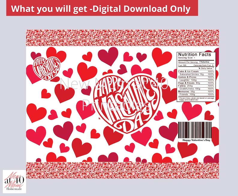 DIGITAL DOWNLOAD Valentine Red Hearts Theme Chip Bag Labels Printable ...