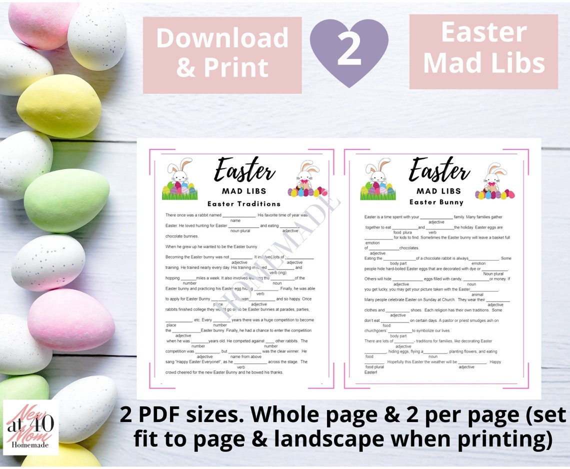 Easter Mad Libs Kids Easter Printable Party Game Mad Lib | Etsy