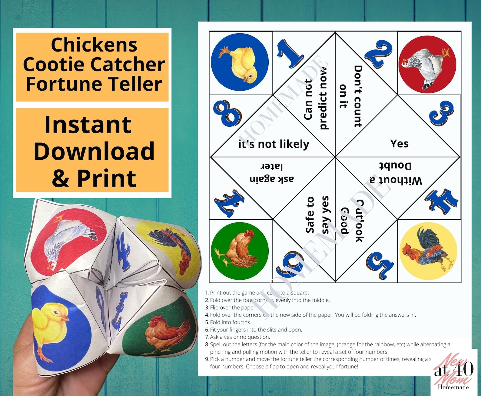 Chickens Cootie Catcher Game, Fortune Teller Game, Party Game. Party ...