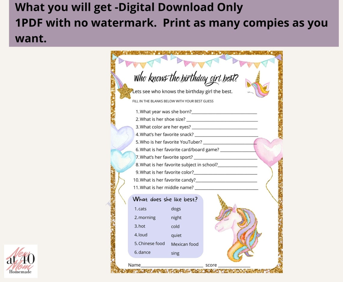 Instant Download Who Knows the Birthday Girl Best, Birthday Party Game ...