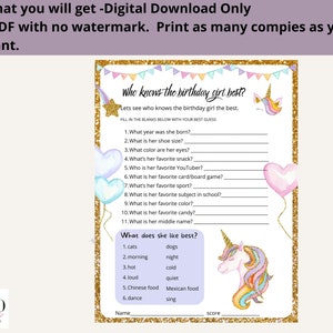 Instant Download Who Knows the Birthday Girl Best, Birthday Party Game ...