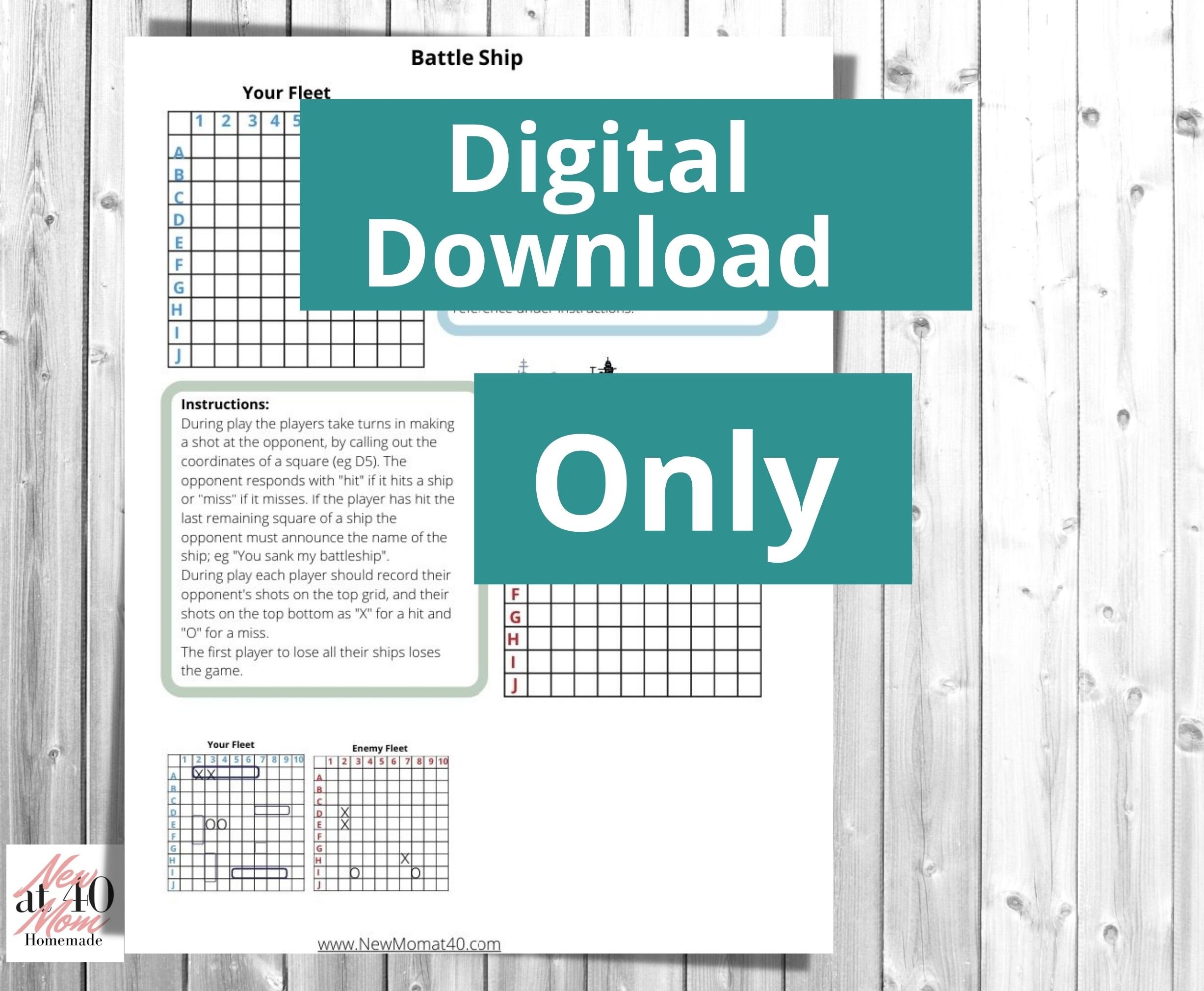 Printable Battleship Game, Board Game, Instant Download, Kids Games ...