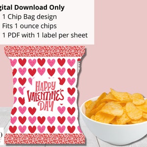 DIGITAL DOWNLOAD Valentine Pink Red Hearts Theme Chip Bag Labels ...