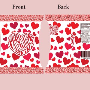 DIGITAL DOWNLOAD Valentine Red Hearts Theme Chip Bag Labels Printable ...