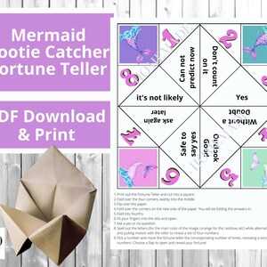 Mermaid Fortune Teller Cootie Catcher, Kids Party Game (printable PDF ...