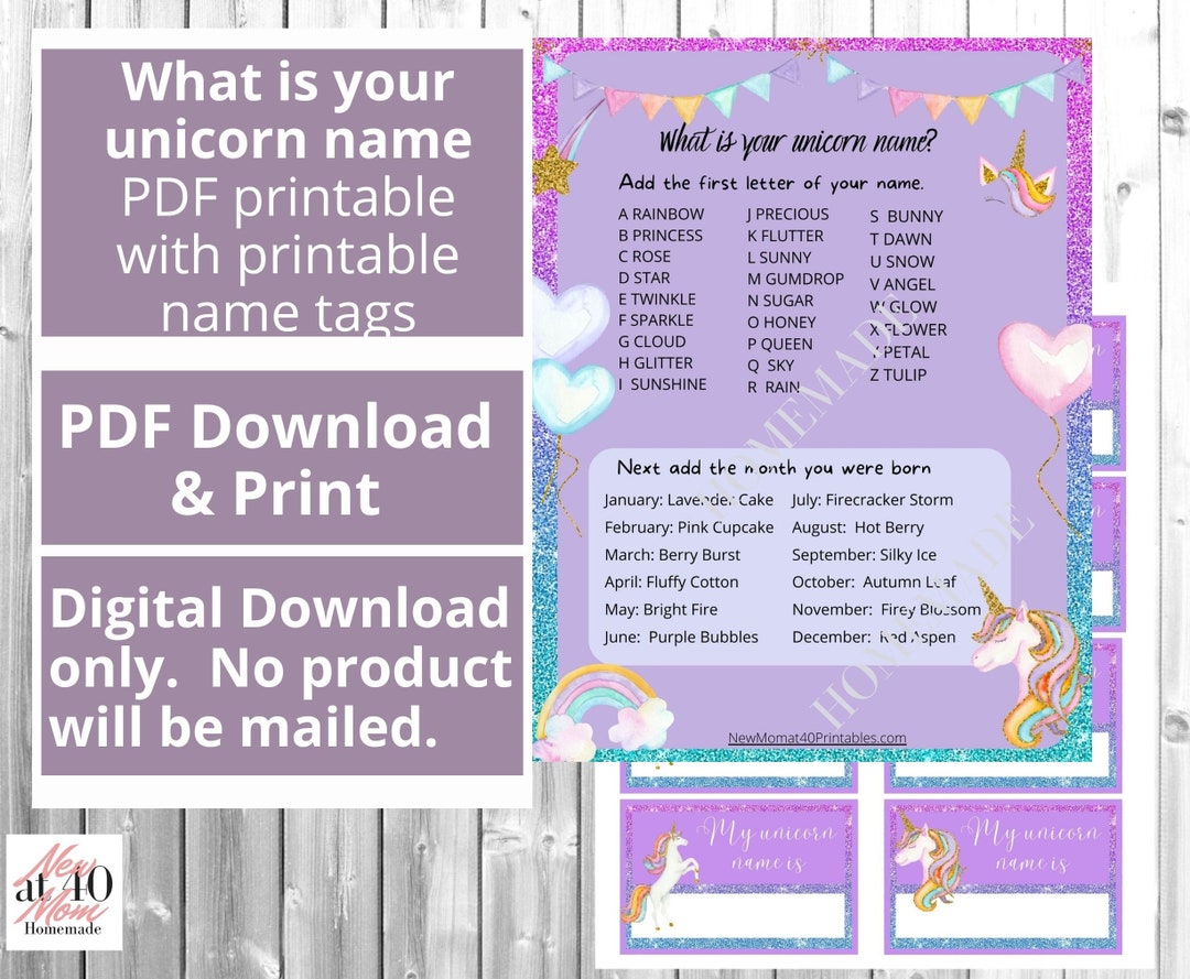 Instant Download What is Your Unicorn Name Game, Birthday Party Game ...