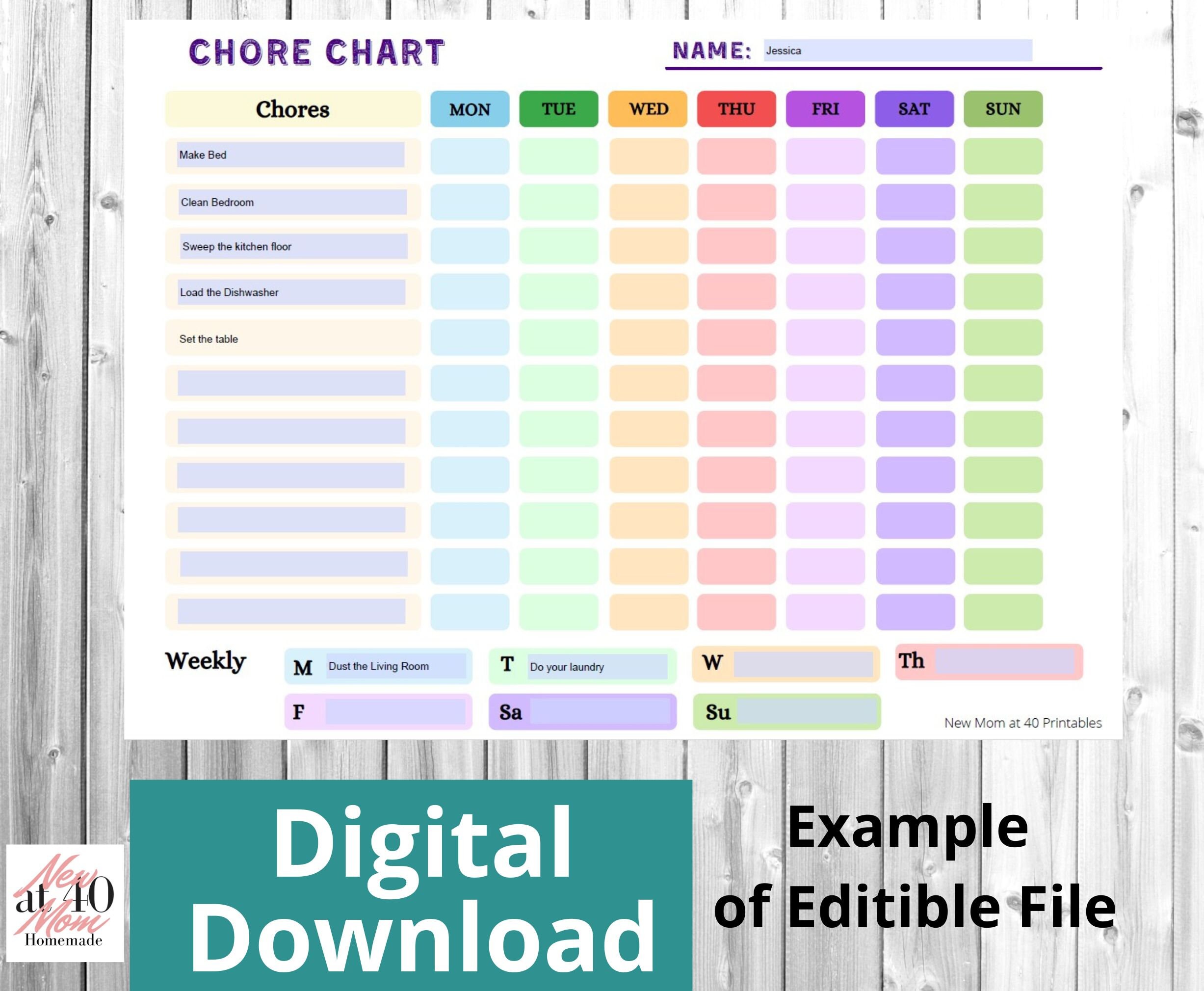 Printable & Editable Chore Chart for Kids, Download, Edit, and Print ...