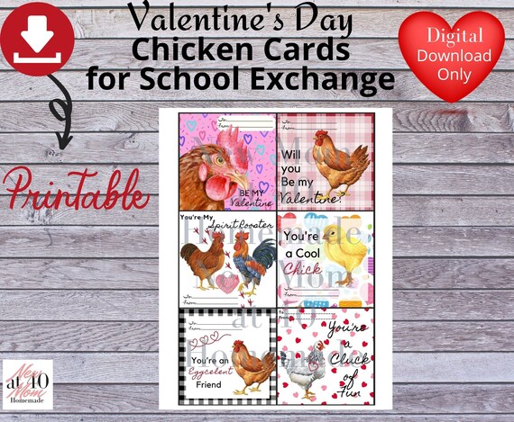 Chicken Valentine Card Digital Download Chicken Valentine | Etsy