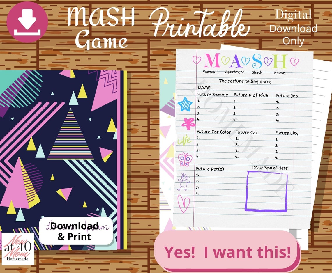 MASH Printable Party Game Instant Download Bridal Shower Sleepover ...