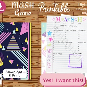 MASH Printable Party Game - Instant Download Bridal Shower Sleepover ...