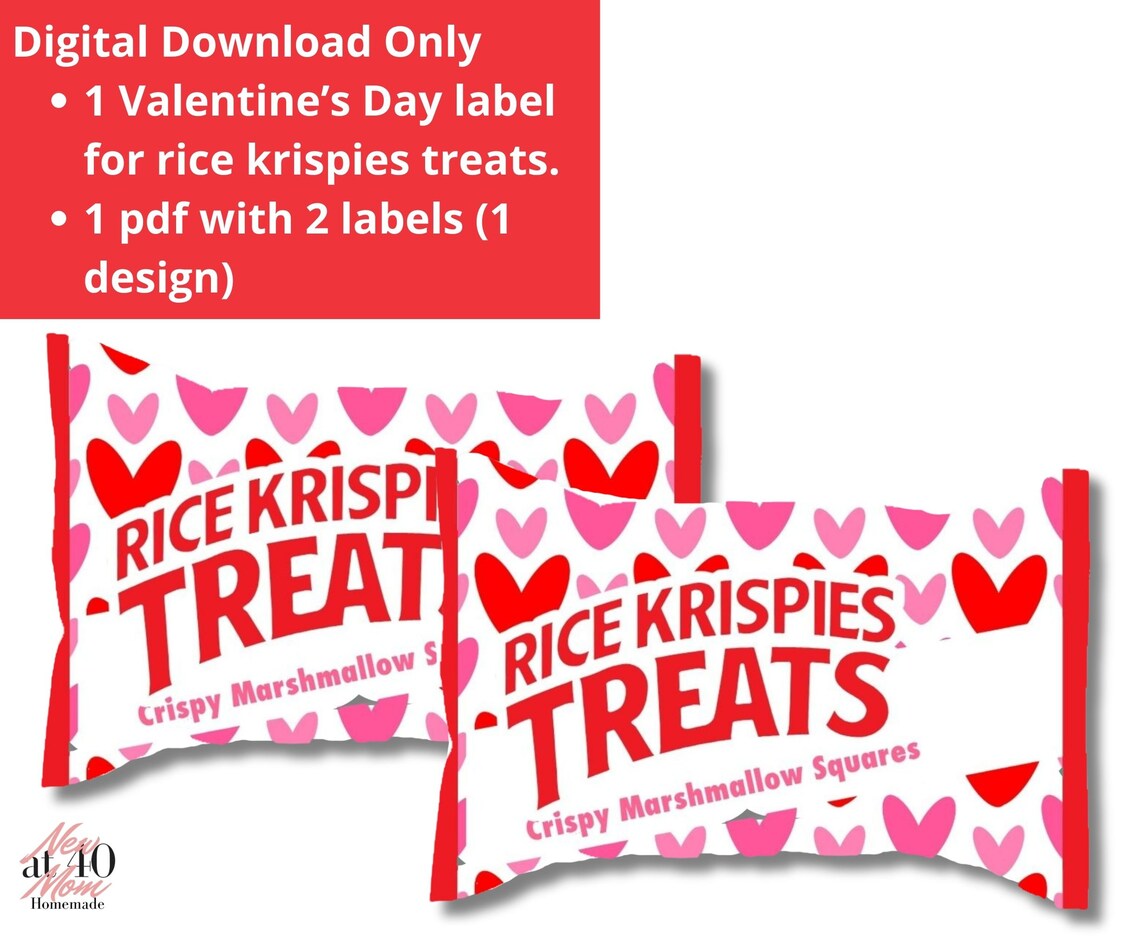 DIGITAL DOWNLOAD Valentine's Day Theme Rice Krispies Treats Labels ...