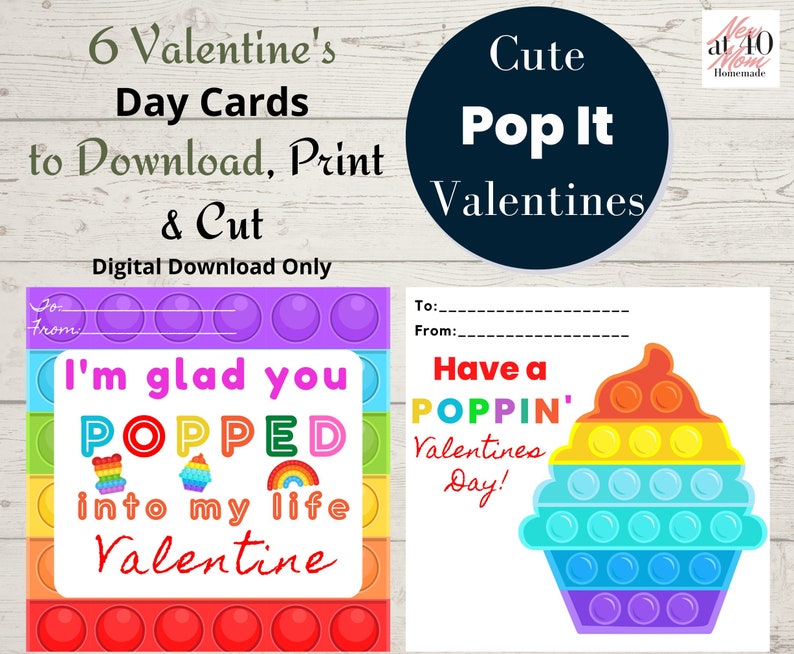 Pop It Fidget Valentine Card, Digital Download Printable Kids Valentine ...