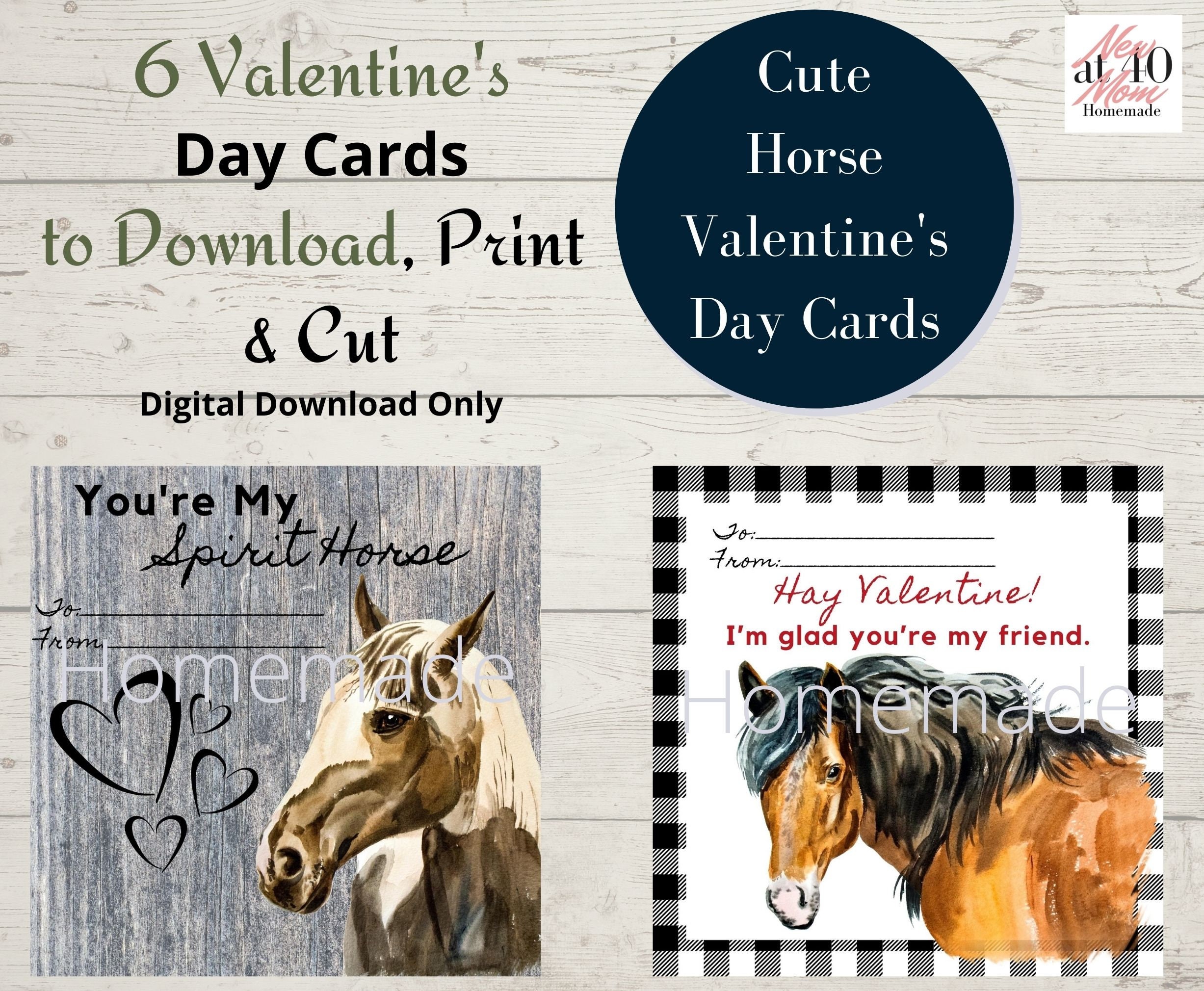 Horse Valentine Card, Digital Download, Horse Valentine Printable, Kids ...