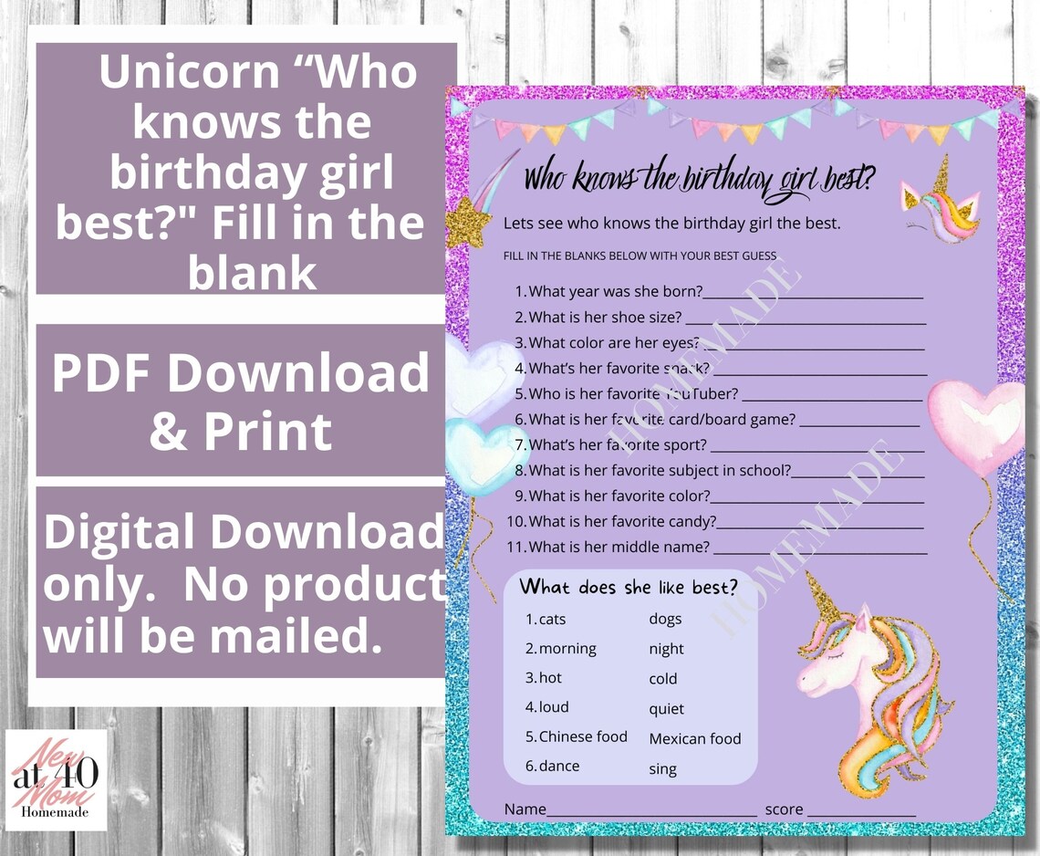 Instant Download Who Knows the Birthday Girl Best, Birthday Party Game ...