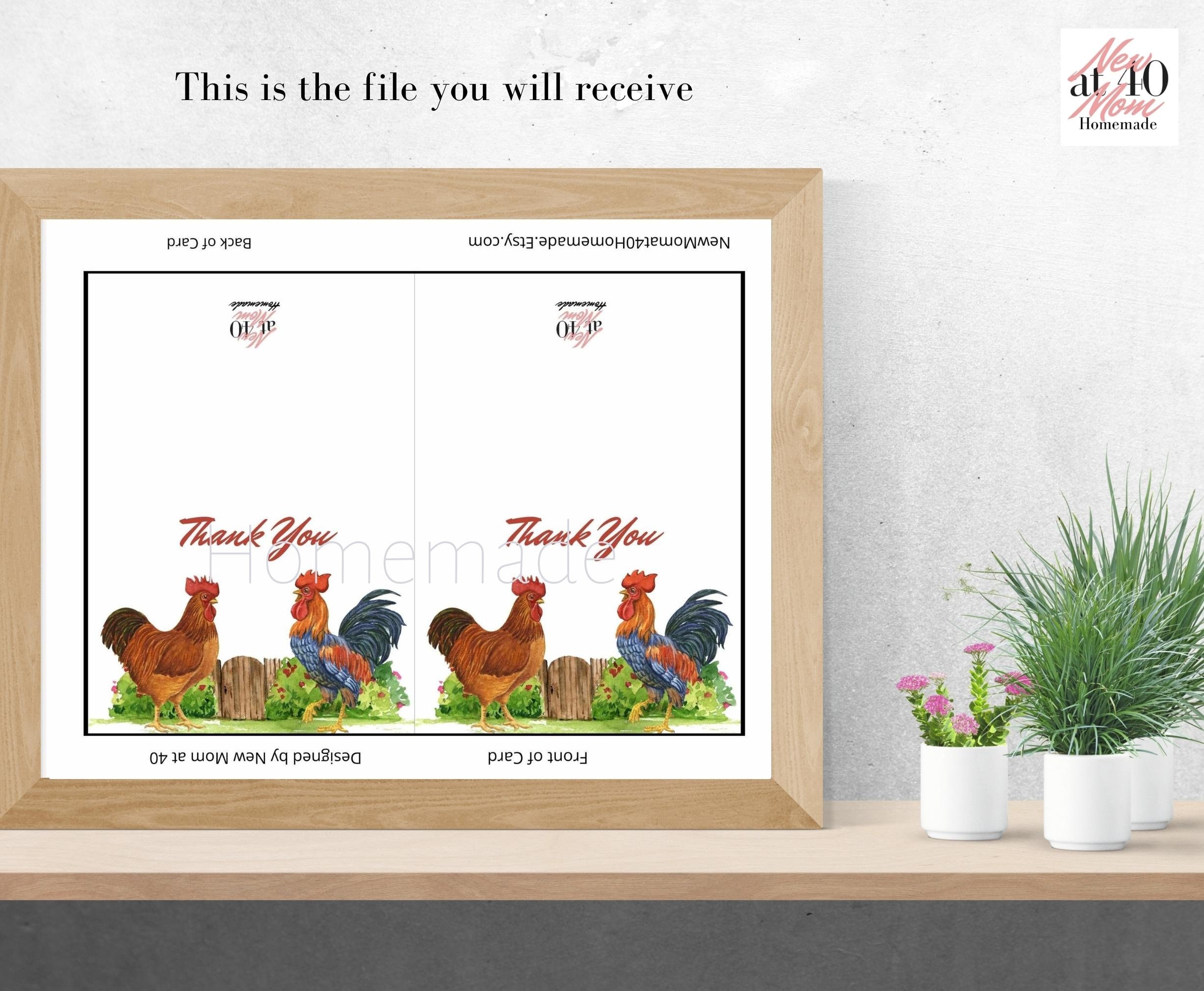 Rooster Thank You Card, Printable Roosters Thank You Card, Rooster Card ...