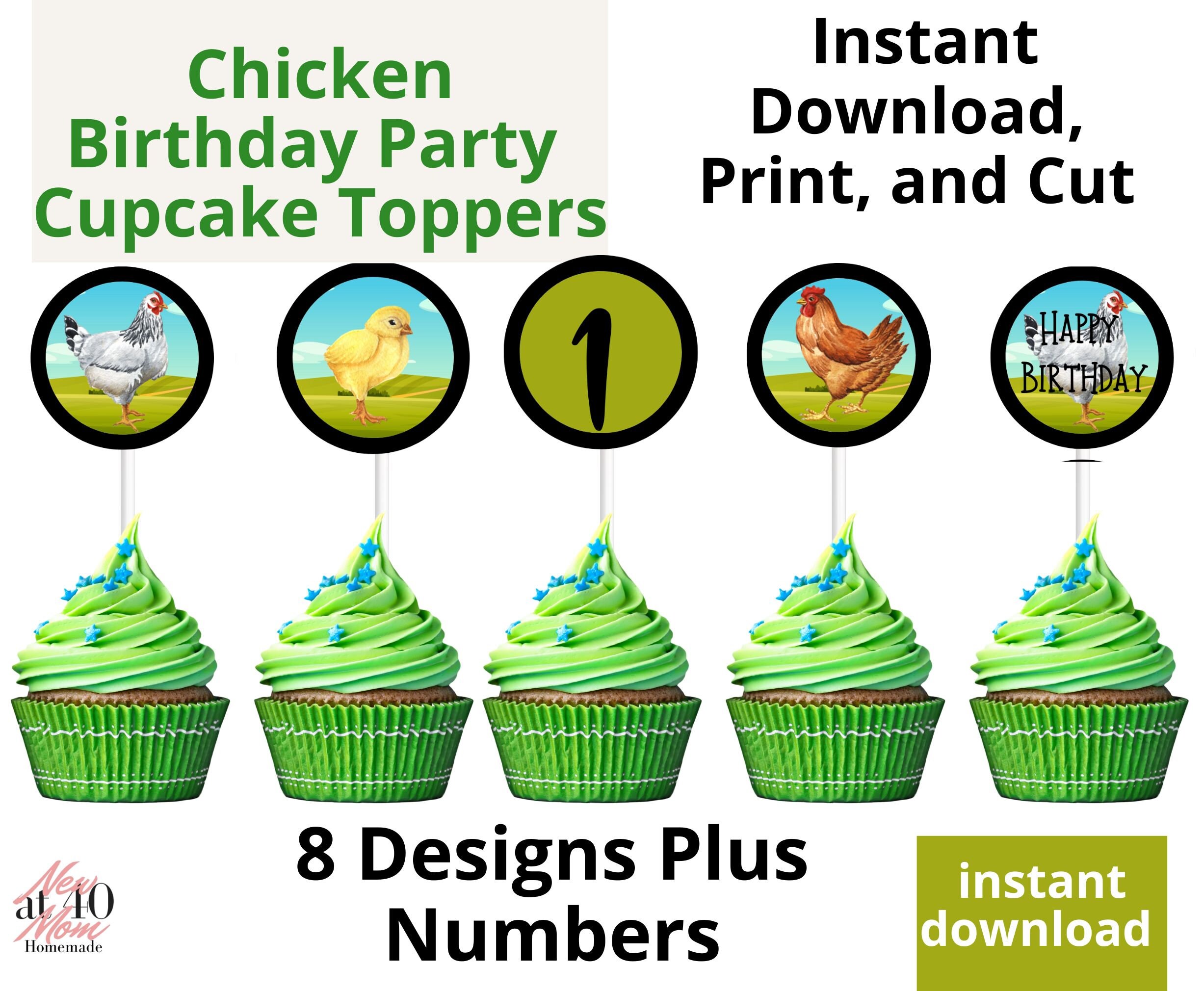 DIGITAL Instant DOWNLOAD and Print Chicken Birthday Cupcake Toppers ...