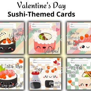 Sushi Valentine Card, Digital Download Printable Kids Valentine Handout ...